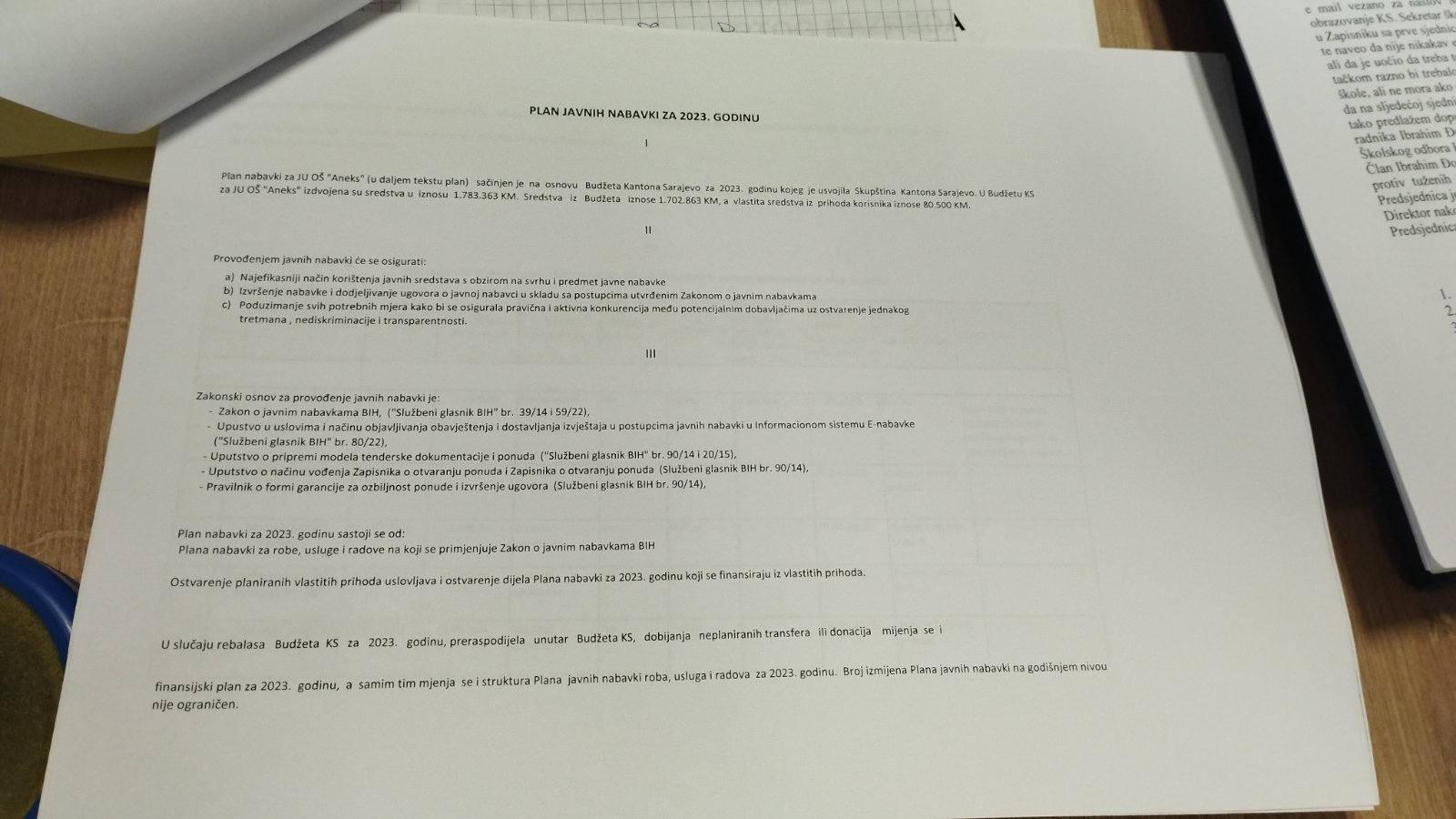 Školski odbor – JU OŠ "Aneks" Sarajevo